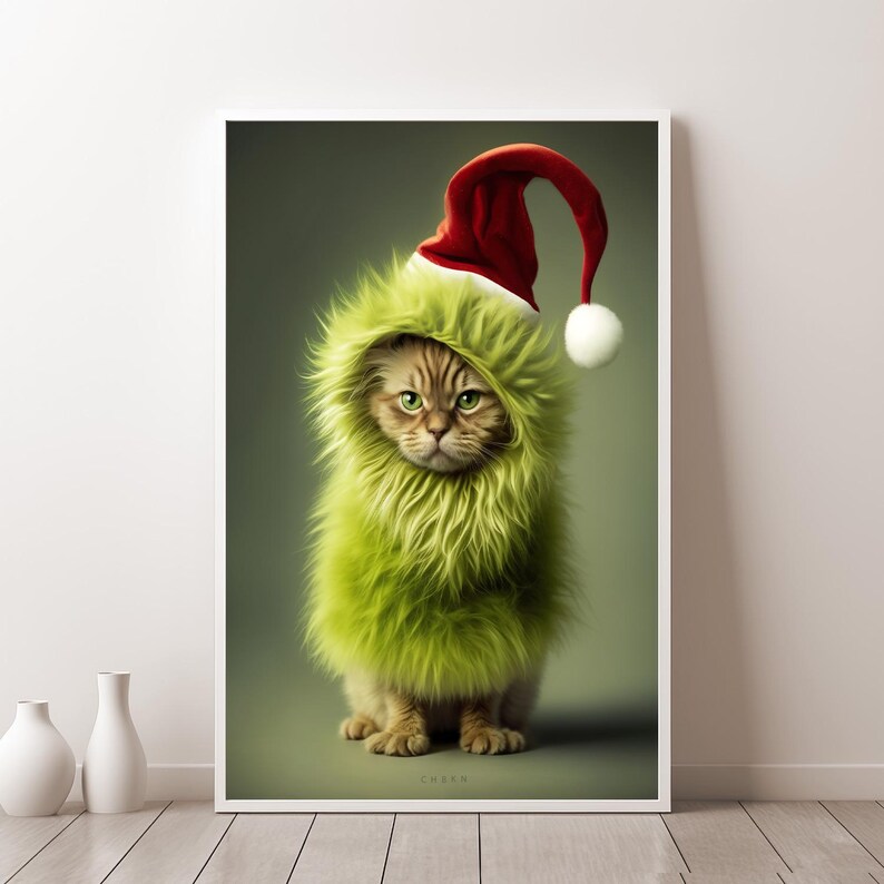 Grinch Cat Christmas Print: Funny Holiday Wall Art (digital Download ...