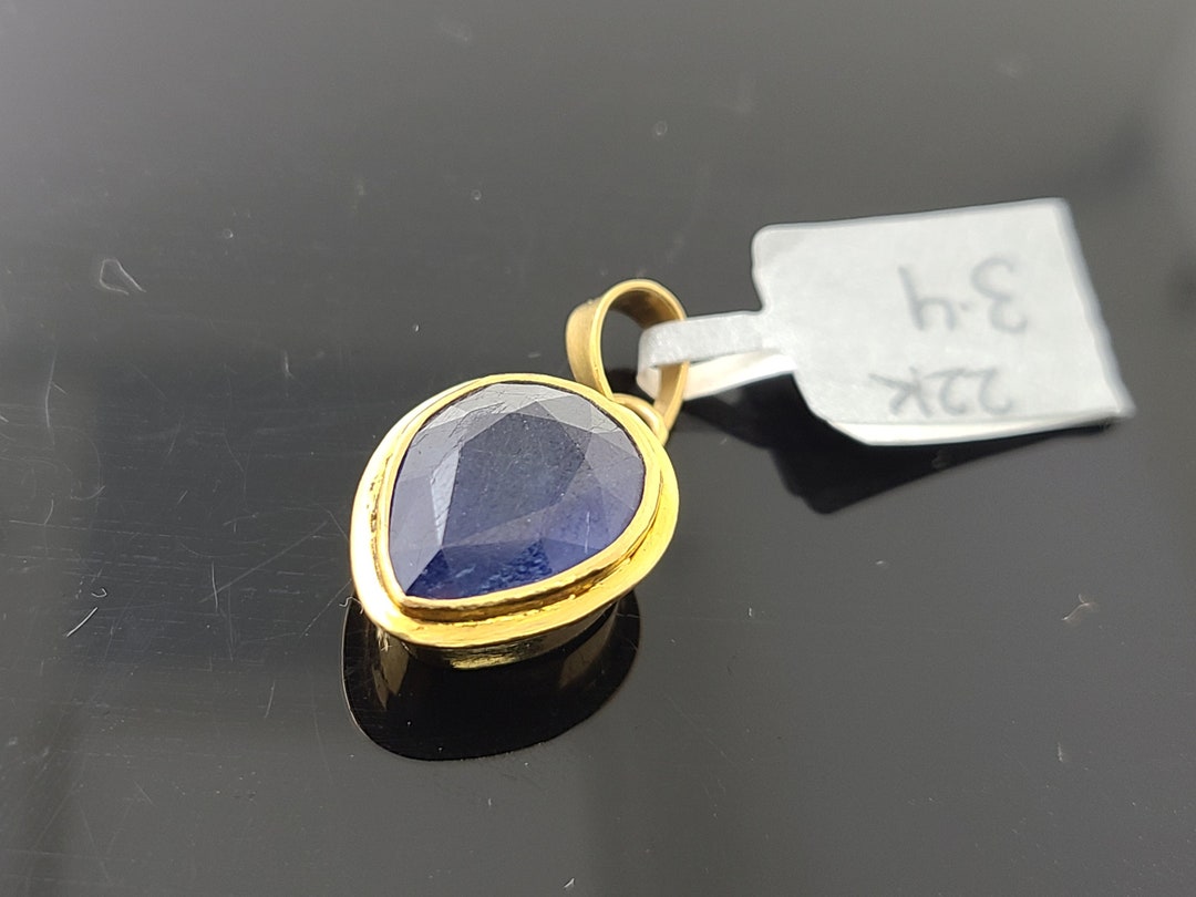 22K Solid Gold Blue Stone Pendant P5665 - Etsy