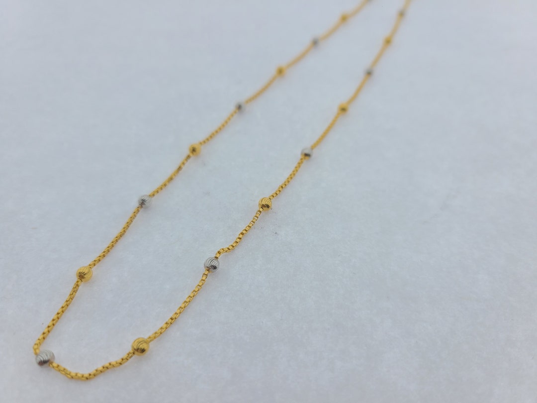 22K Solid Gold Two Tone Beaded Chain C5620 - Etsy