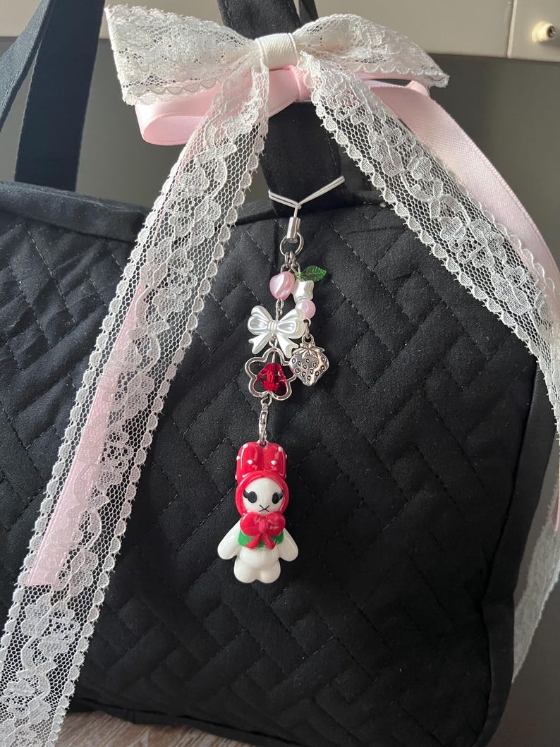 Miffy Phone and Bag Charm - Polymer Clay Cute Red Strawberry Bunny ...