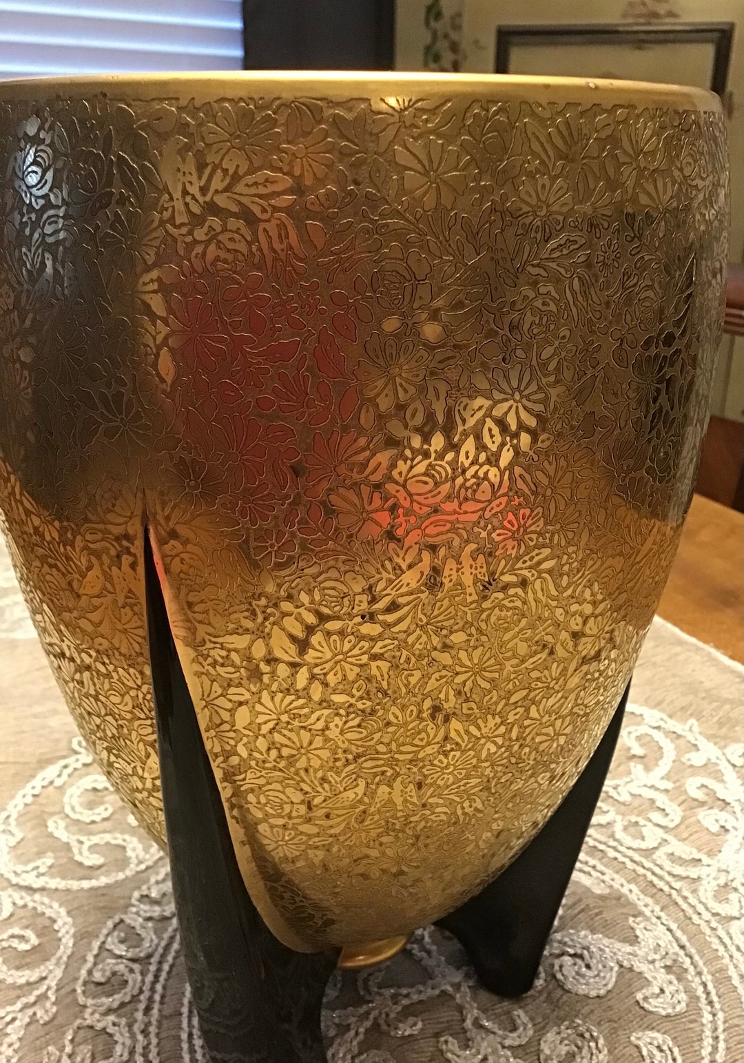 RARE Duncan Miller Ebony Rocket Vase With Gold Etched Overlay - Etsy