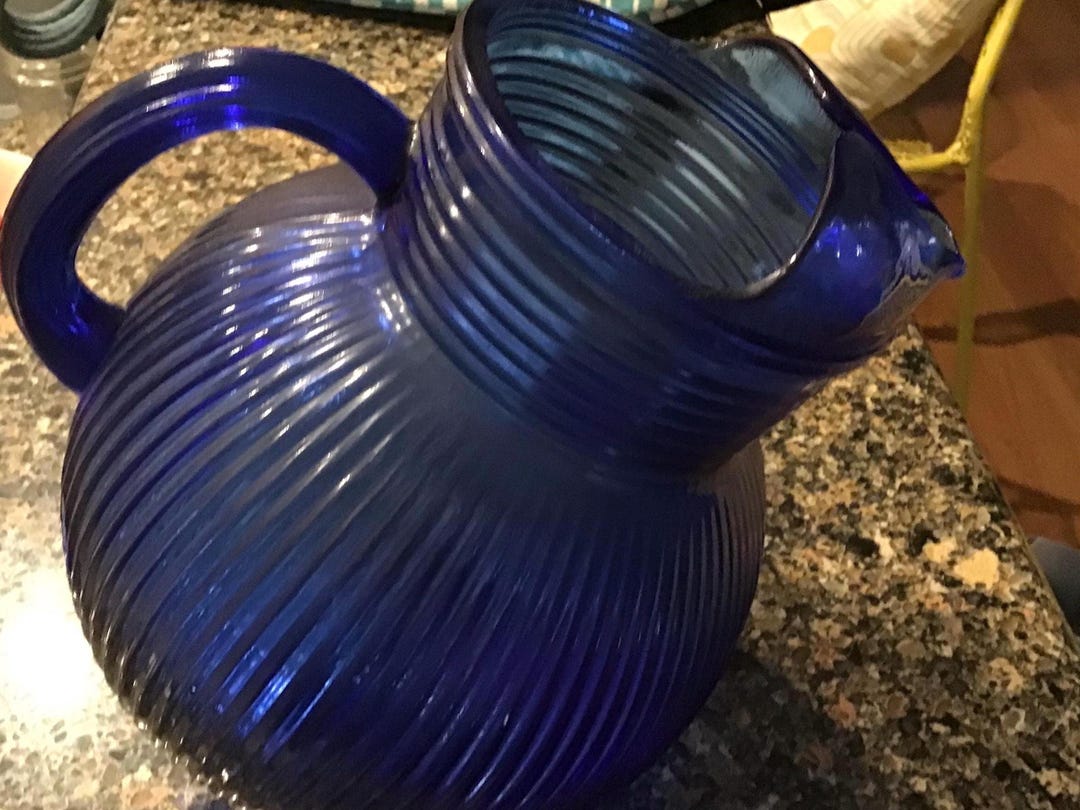 Vintage Hazel Atlas Cobalt Blue Tilted Pitcher With 6 Glasses - Etsy