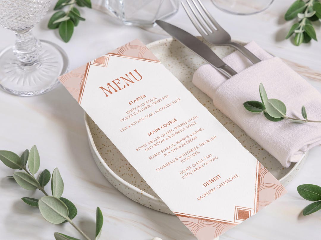 Art Deco 4x9 Wedding Menu Template, Digital Download, Printable, Great ...