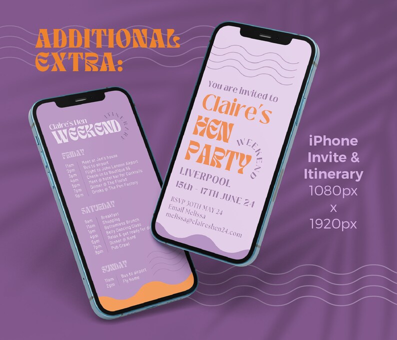 Retro Editable Hen Party Invitation, Purple/orange Hens Do Invite and ...