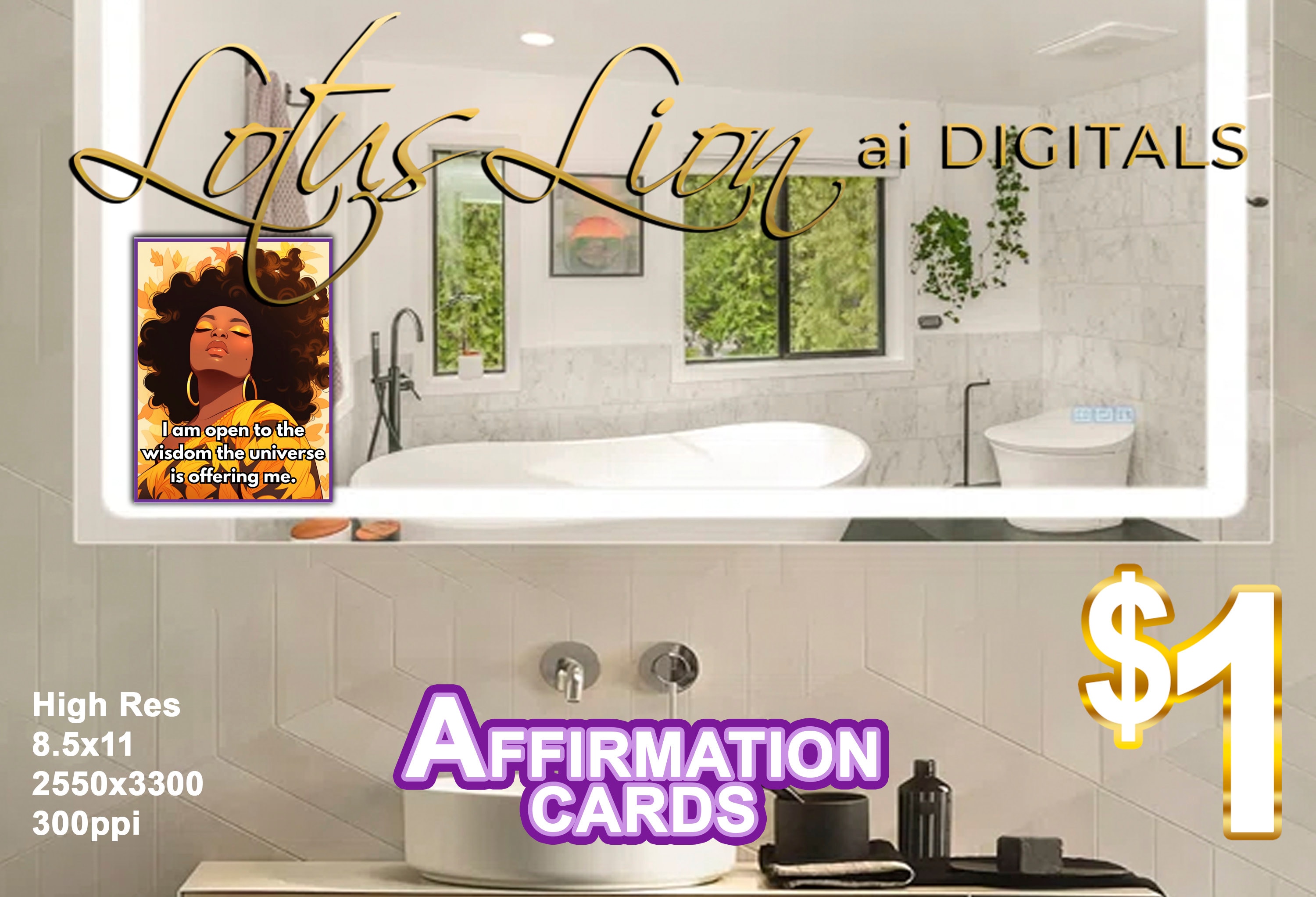 Digital Positive Affirmation Cards Set of 8 Self Esteem Self Care Black ...