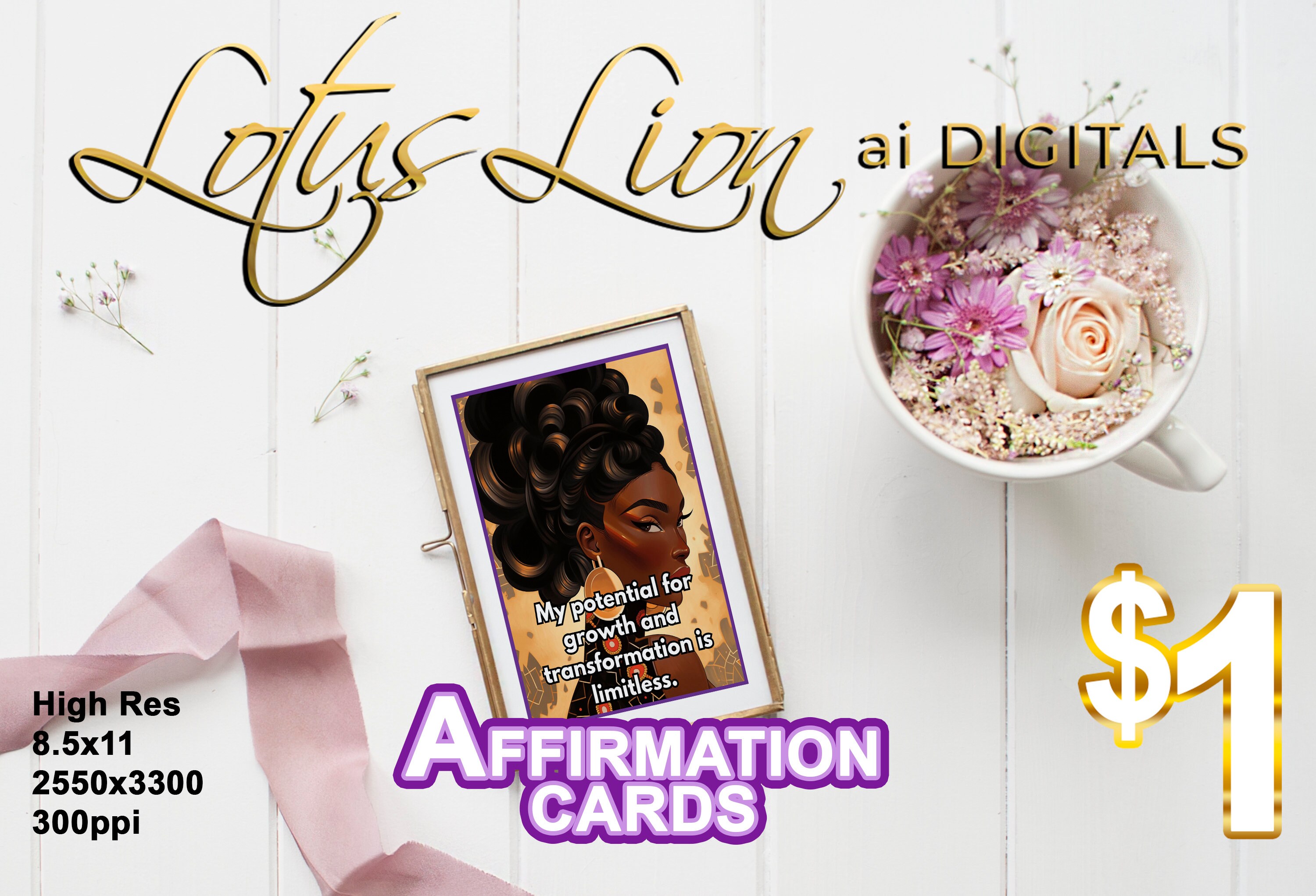 Digital Positive Affirmation Cards Set of 8 Self Esteem Self Care Black ...