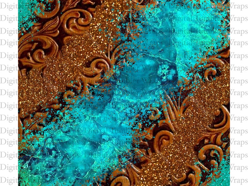 Tooled Leather Turquoise Glitter 20oz Skinny Tumbler Design - Etsy