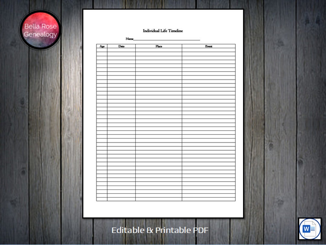 Individual Life Timeline Template - Family History Research - Etsy