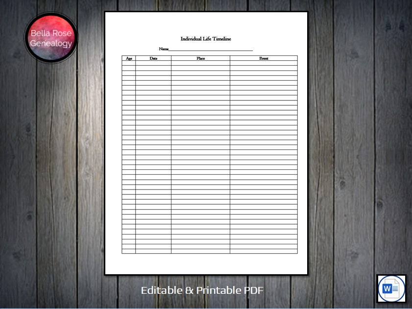 Individual Life Timeline Template - Family History Research - Etsy
