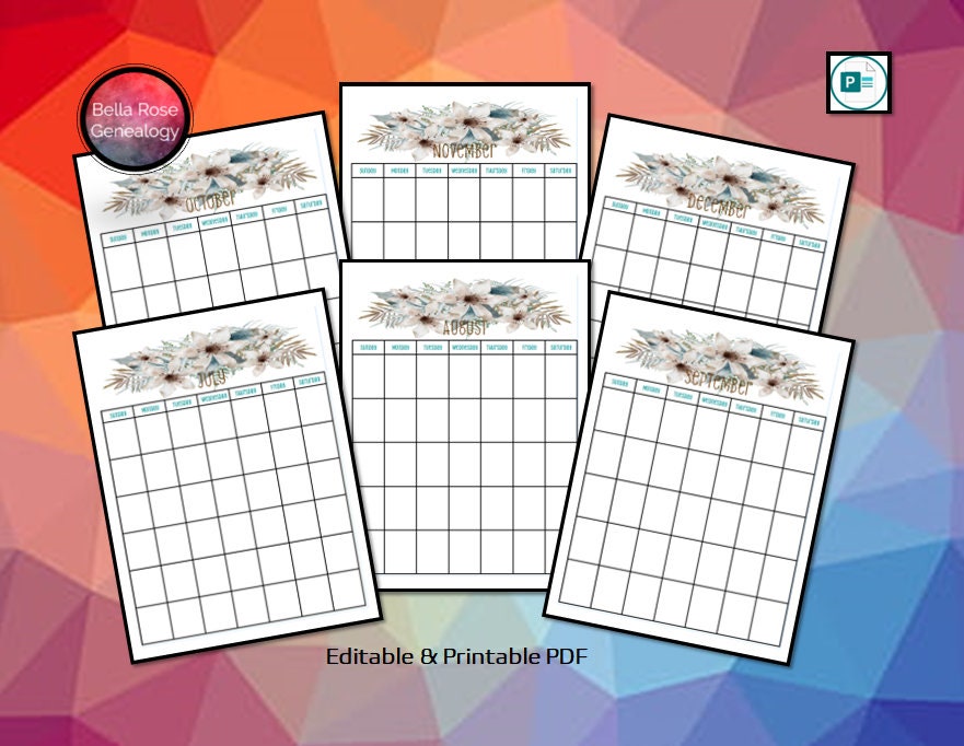 Blank Editable Calendar - Etsy