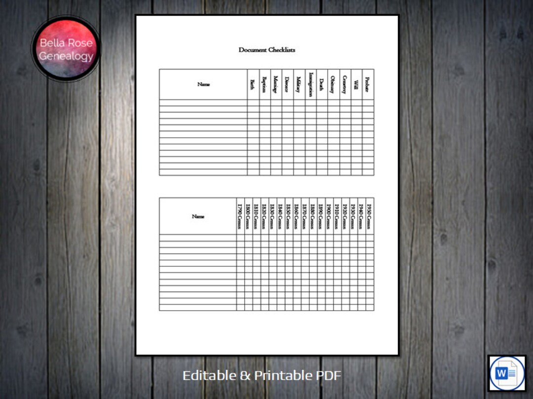 Document Checklist - Family History Research - Etsy