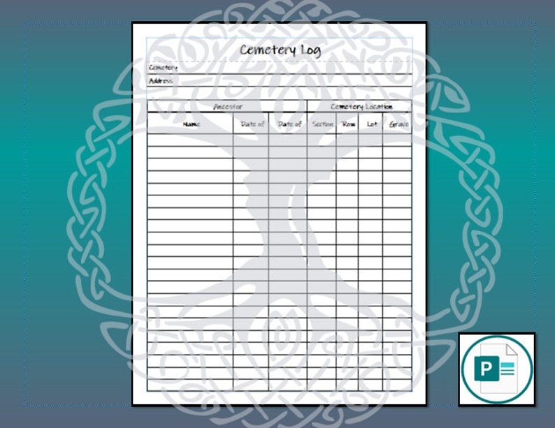 Cemetery Log - Family History Research - Etsy