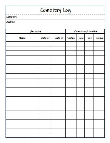 Cemetery Log - Family History Research - Etsy