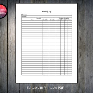 Cemetery Log - Family History Research - Etsy