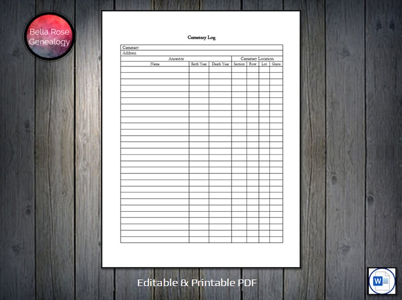 Cemetery Log - Family History Research - Etsy