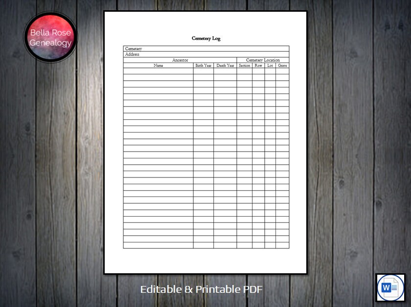 Cemetery Log - Family History Research - Etsy