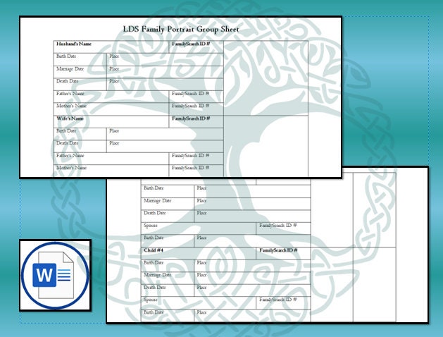 LDS Family Portrait Group Sheet - Family History Research - Etsy