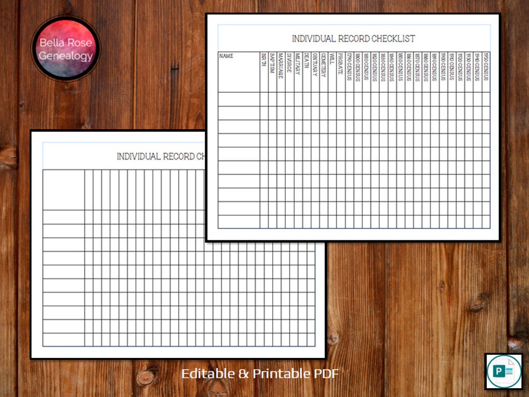 Individual Record Checklist - Family History Research - Etsy