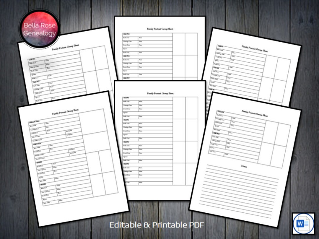 Family Portrait Group Sheet - Family History Research - Etsy