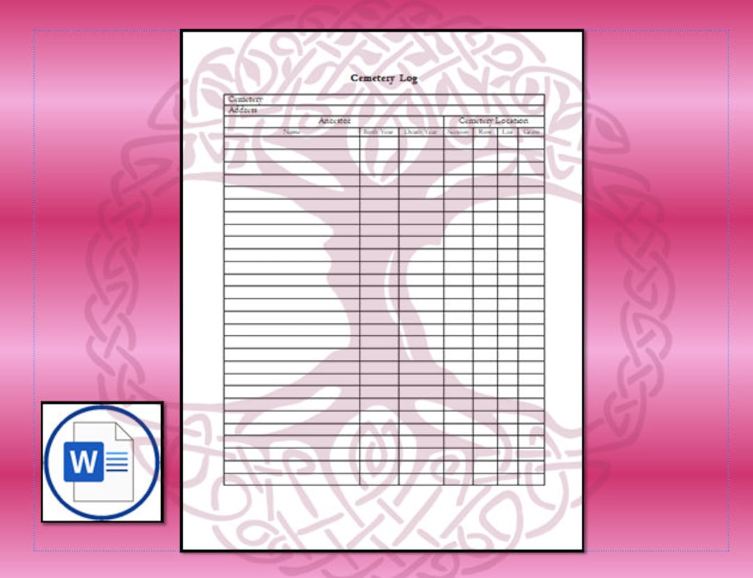Cemetery Log Family History Research - Etsy