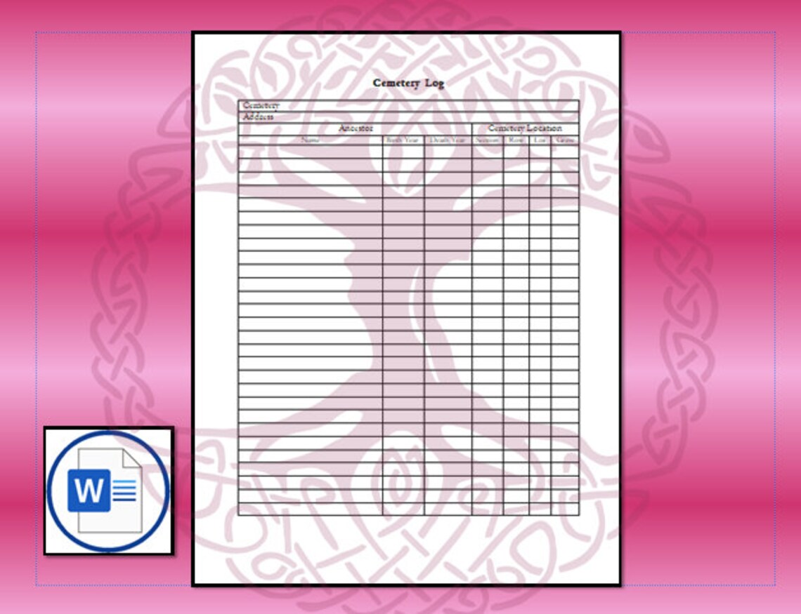 Cemetery Log - Family History Research - Etsy