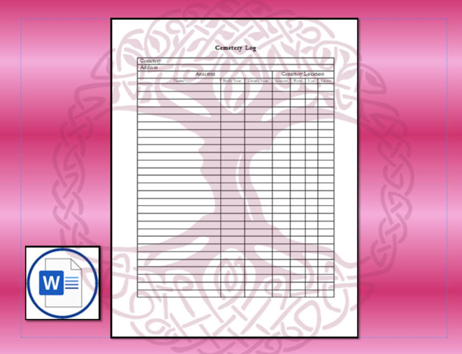 Cemetery Log - Family History Research - Etsy