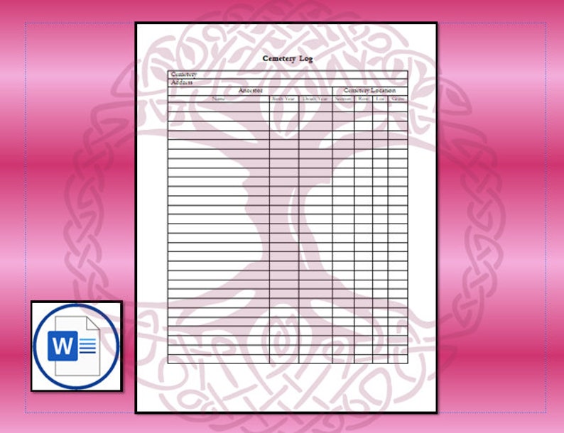 Cemetery Log - Family History Research - Etsy