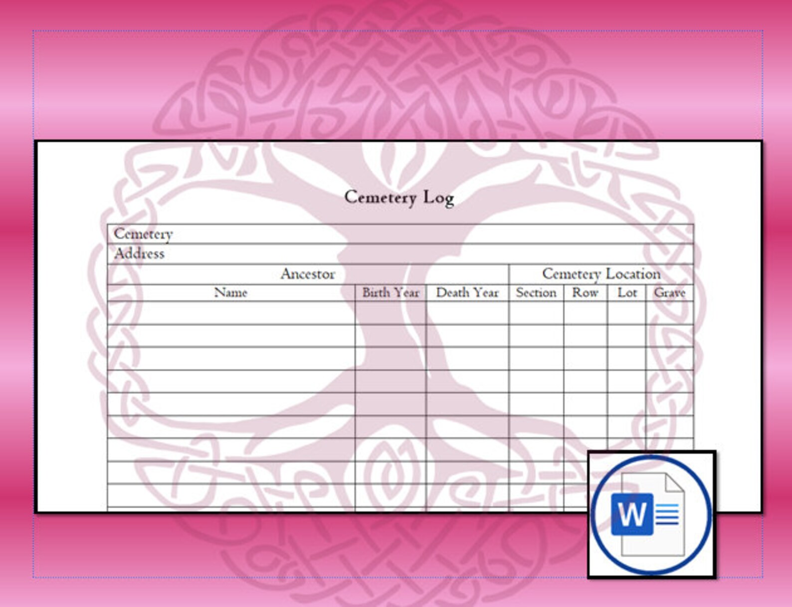 Cemetery Log - Family History Research - Etsy