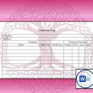 Cemetery Log - Family History Research - Etsy
