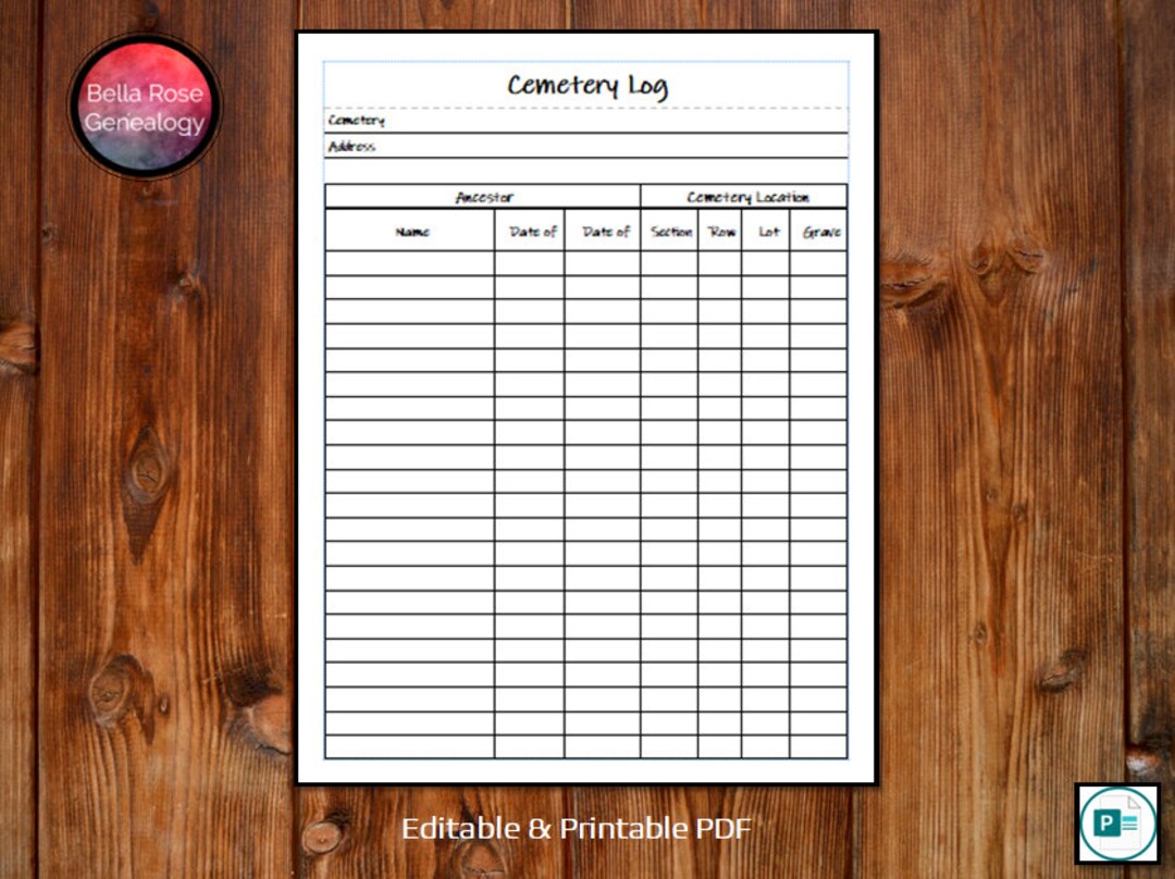 Cemetery Log Template: Genealogy Research (digital Download) - Etsy