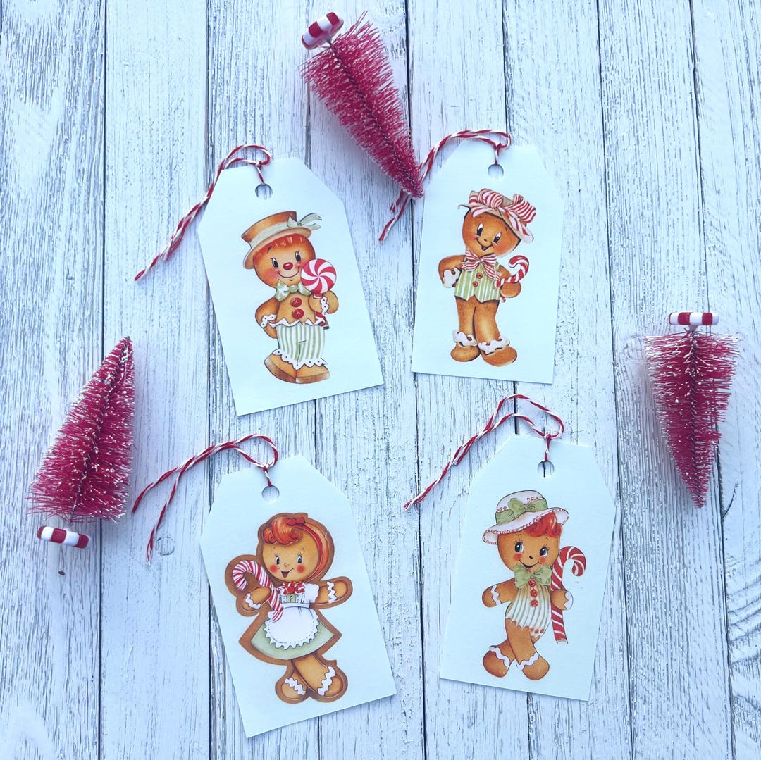 Gingerbread Gift Tags Retro Variety Set of 4 Christmas Gift Wrapping - Etsy