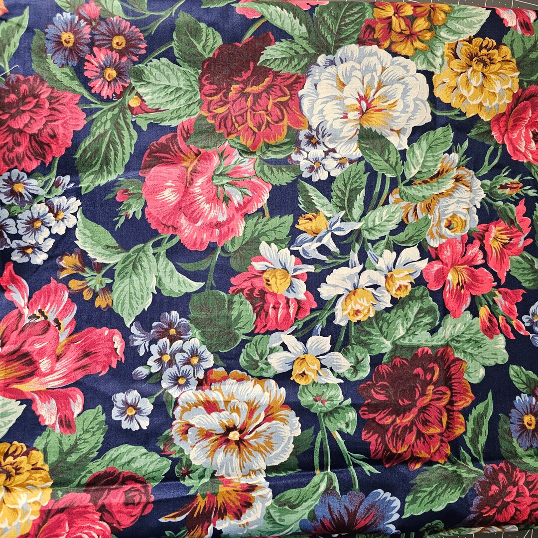 Vintage Large Floral Cotton Fabric Cranston Print Works - Etsy