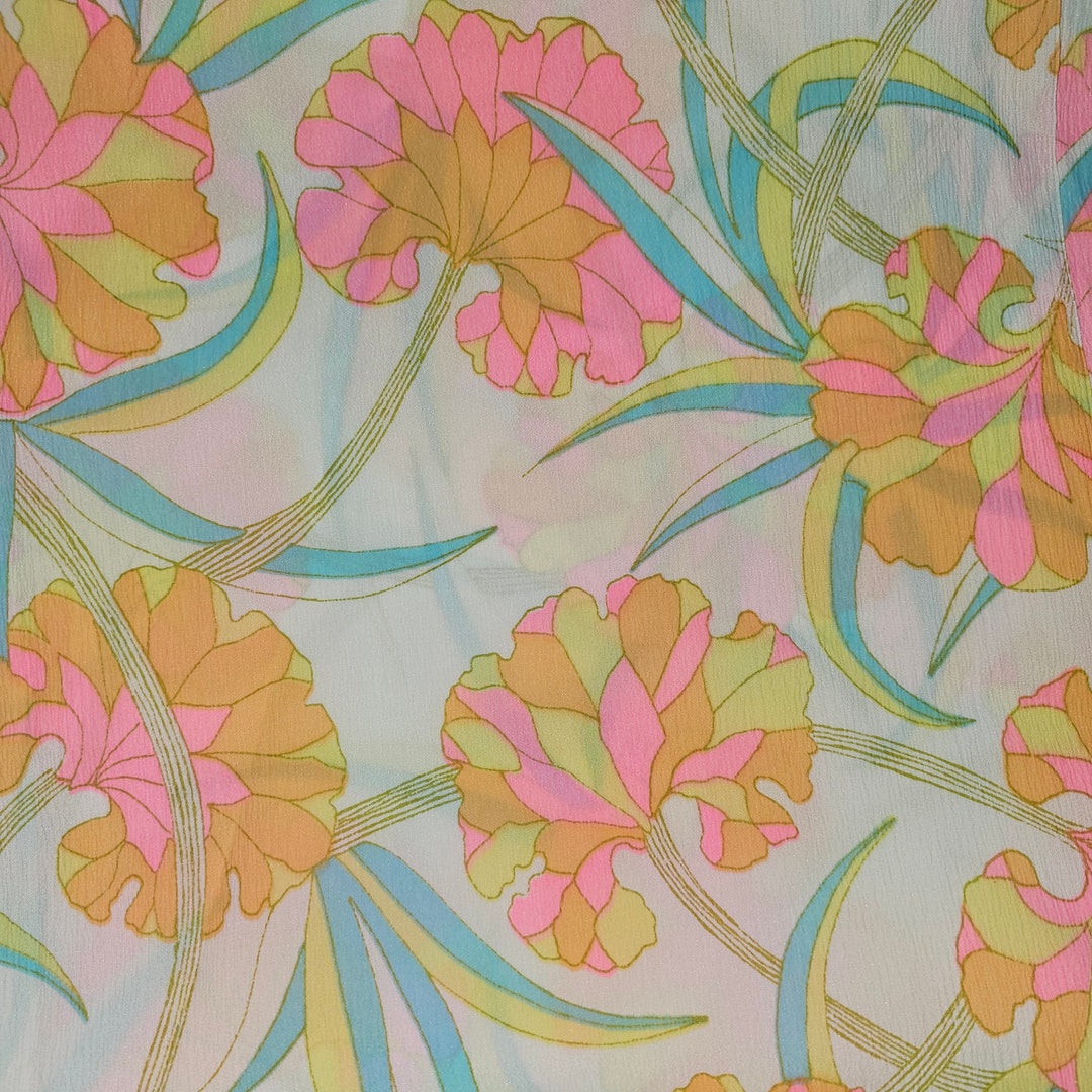 Vintage Bright Floral Fabric - Etsy
