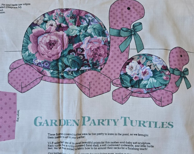 Vintage Garden Party Turtles Stuffed Animal Cut and Sew Fabric Cotton ...