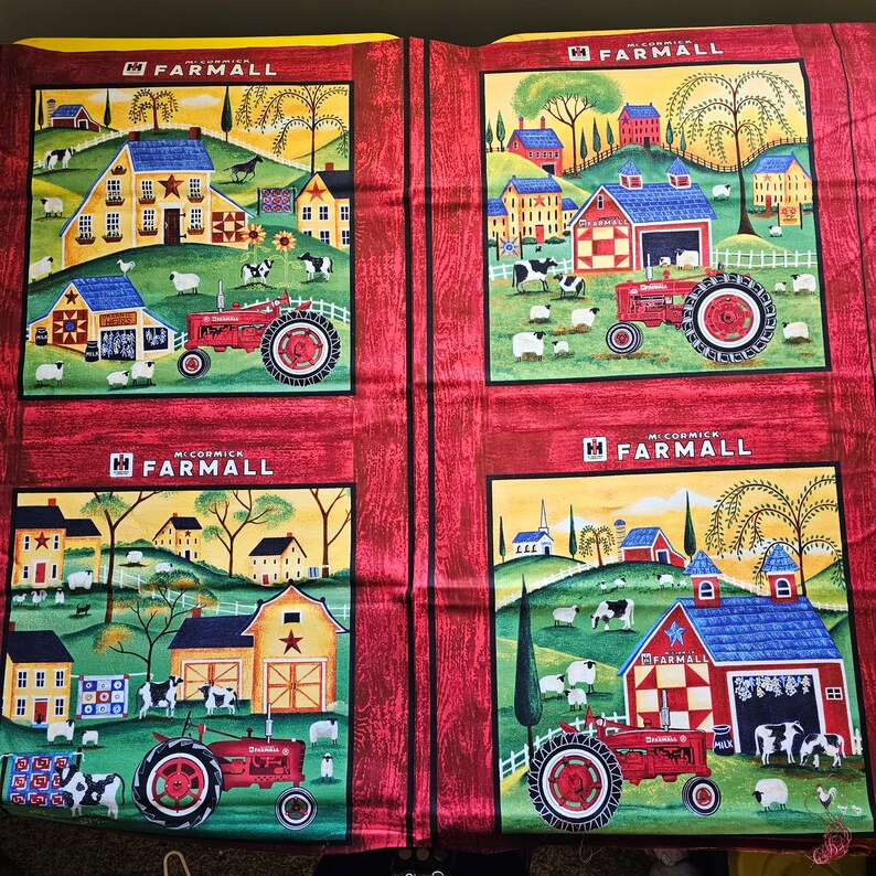 Farmall Folk Art Cotton Pillow Panel Barn Tractor - Etsy