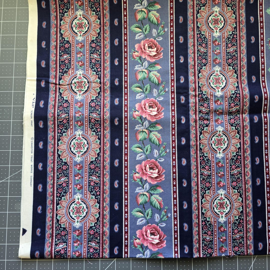 Large Floral Stripe Vintage Cranston Cotton Fabric - Etsy