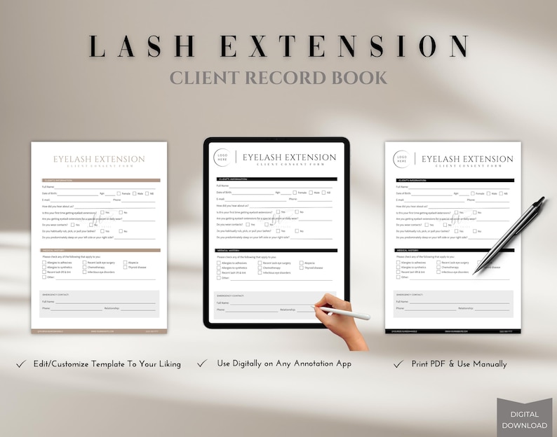 Client Record Book Eyelash Extensions | Lash Extension Client Record ...