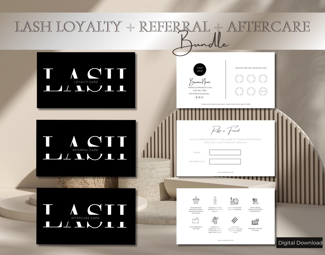 Lash Loyalty + Referral + Aftercare Bundle | Lash Bundle | Loyalty Card ...