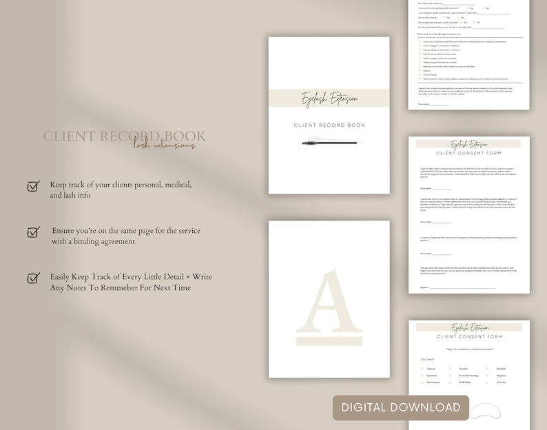 Digital Client Record Book for Eyelash Extensions | Client Consent Forms | Client Consultations ...