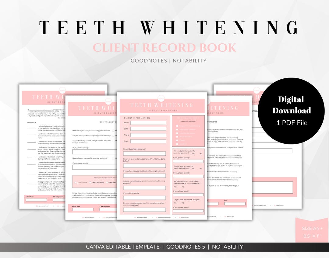 Teeth Whitening Client Record Book | Client Consent Forms for Teeth ...