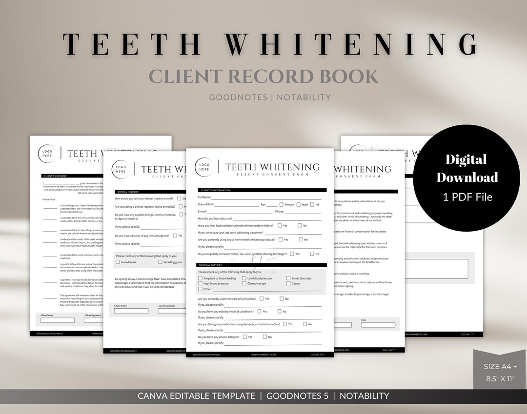 Teeth Whitening Client Record Book | Teeth Whitening Client Consent ...