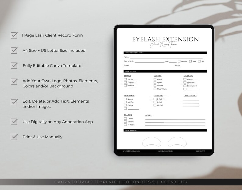 Eyelash Extension Client Record Form | Lash Client Record Form | Client ...