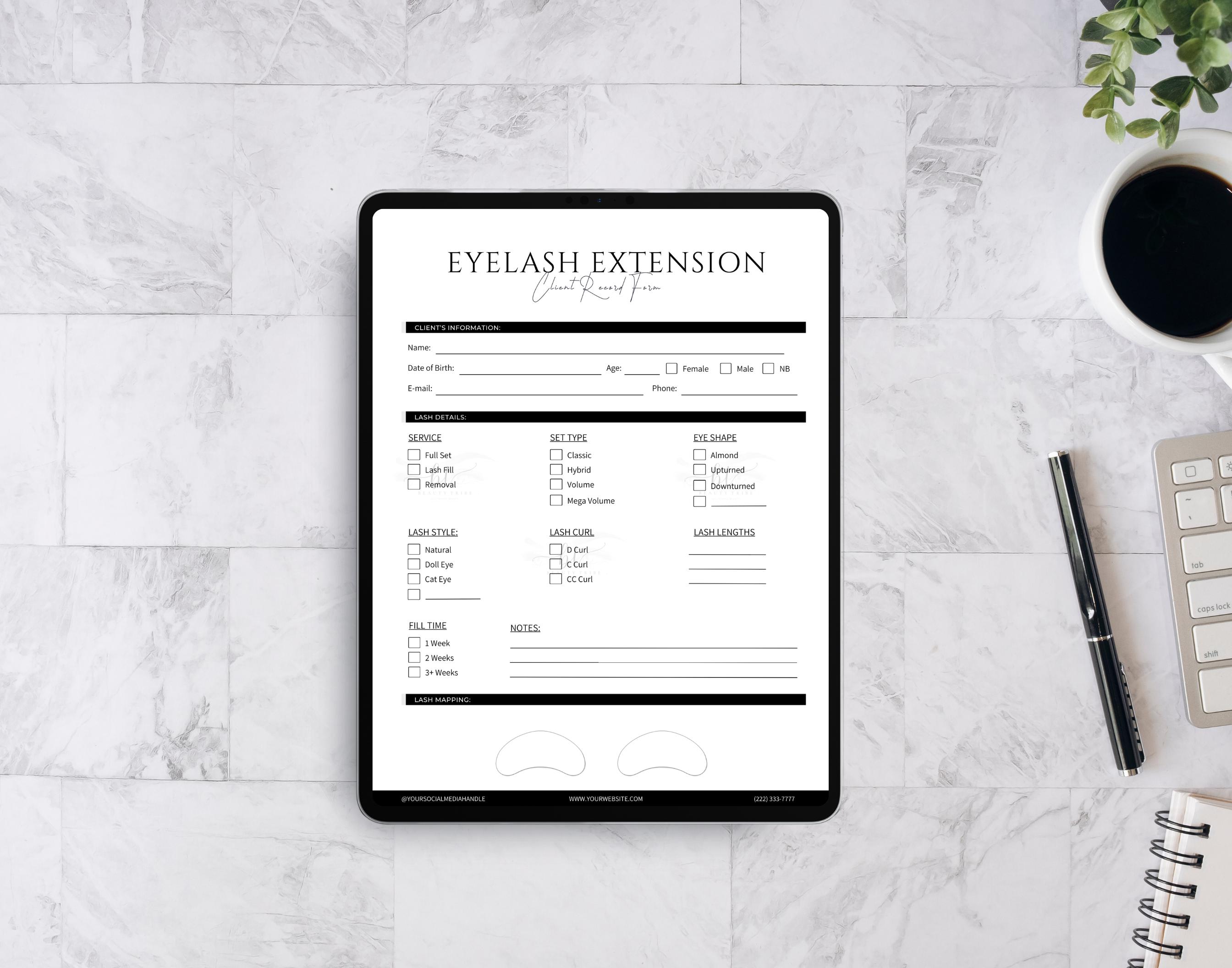 Eyelash Extension Client Record Form | Lash Client Record Form | Client ...