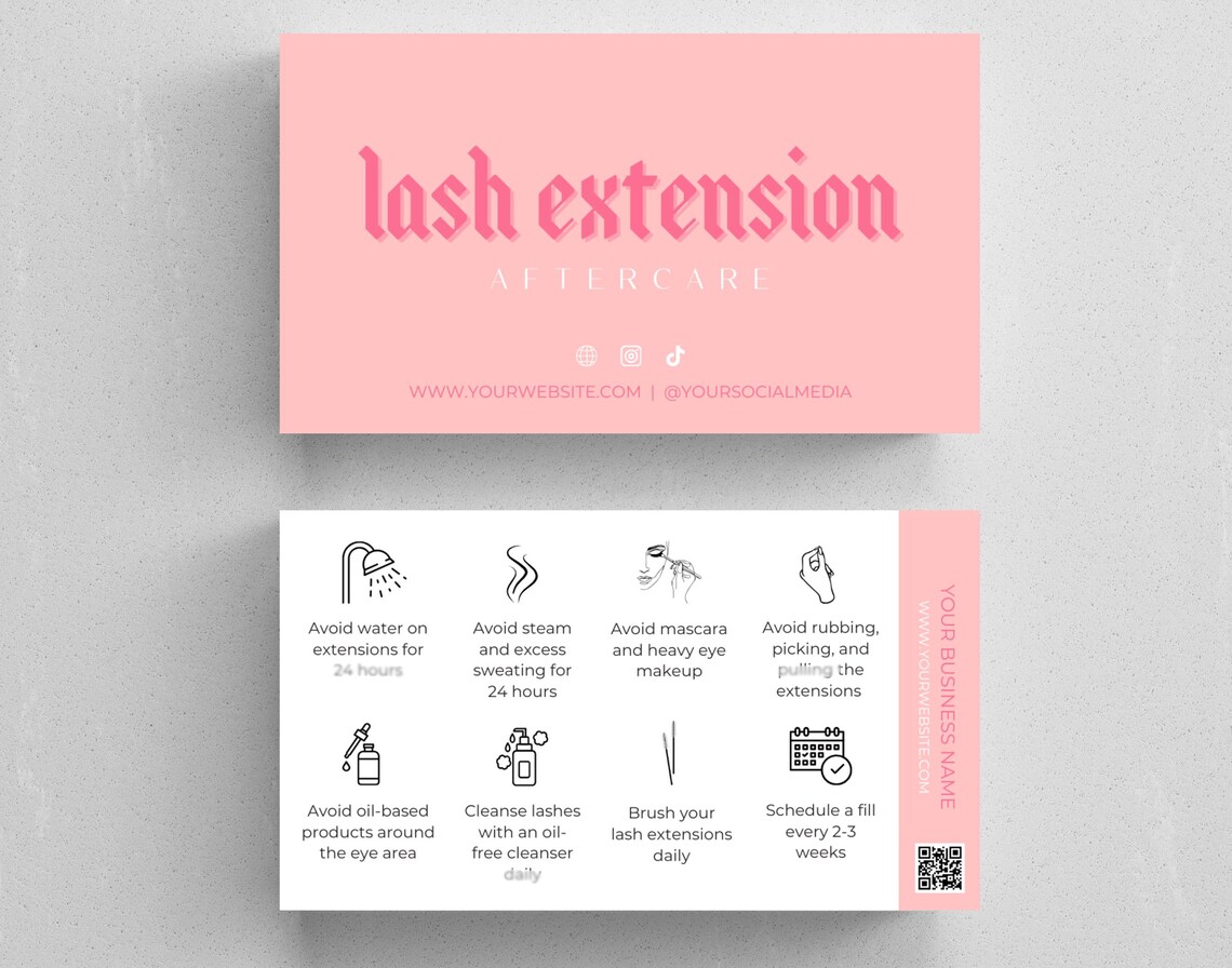 Editable Lash Extension Aftercare Card | Aftercare Instruction Card ...