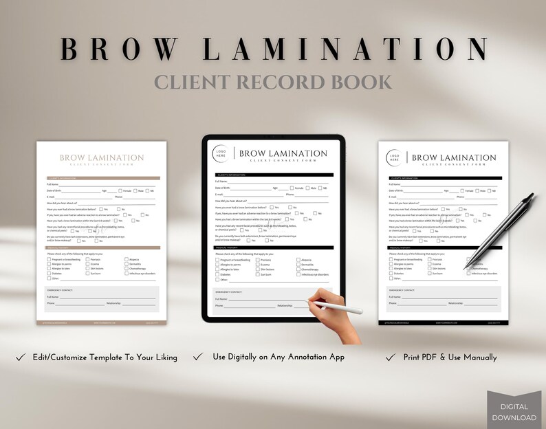 Client Record Book Brow Lamination | Brow Lamination Client Intake ...