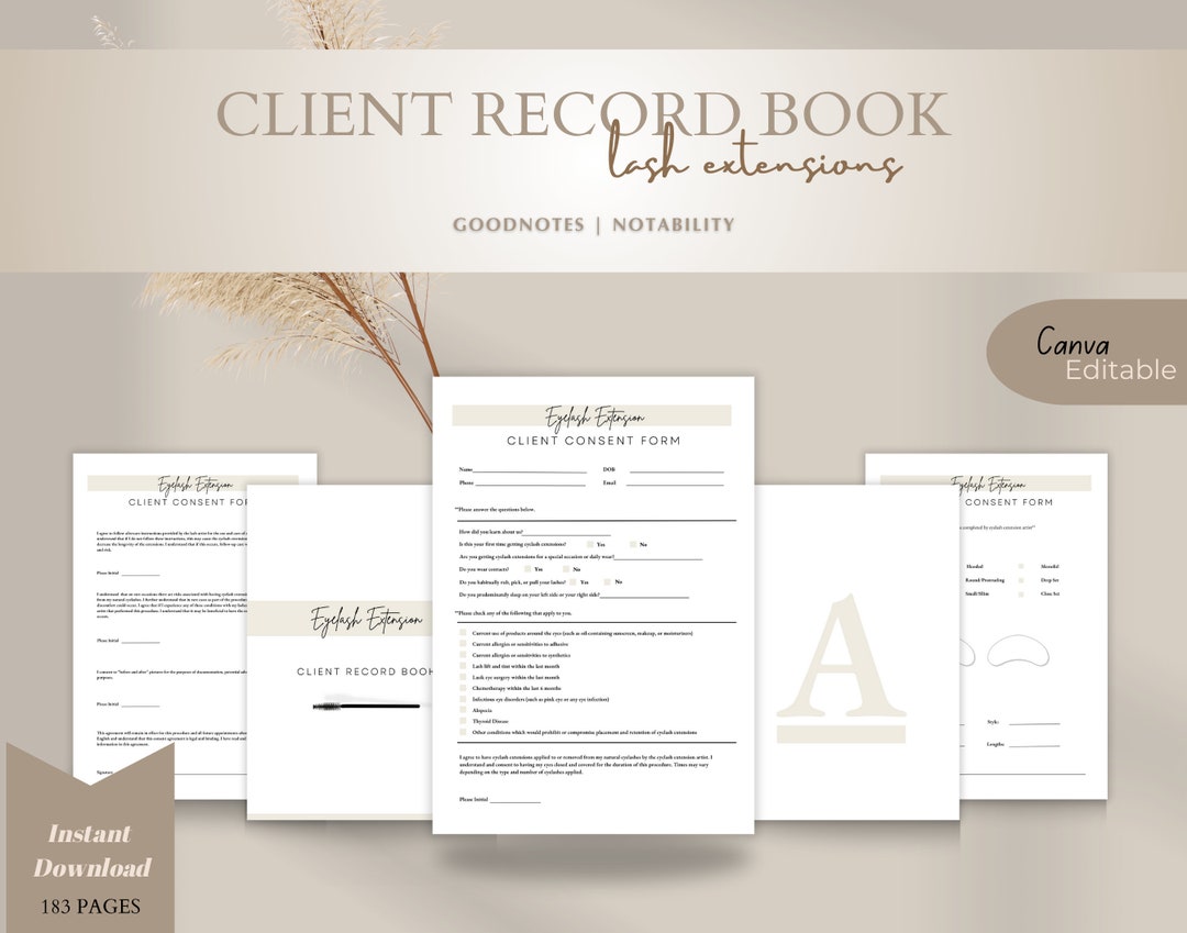 Digital Client Record Book for Eyelash Extensions | Client Consent Forms | Client Consultations ...