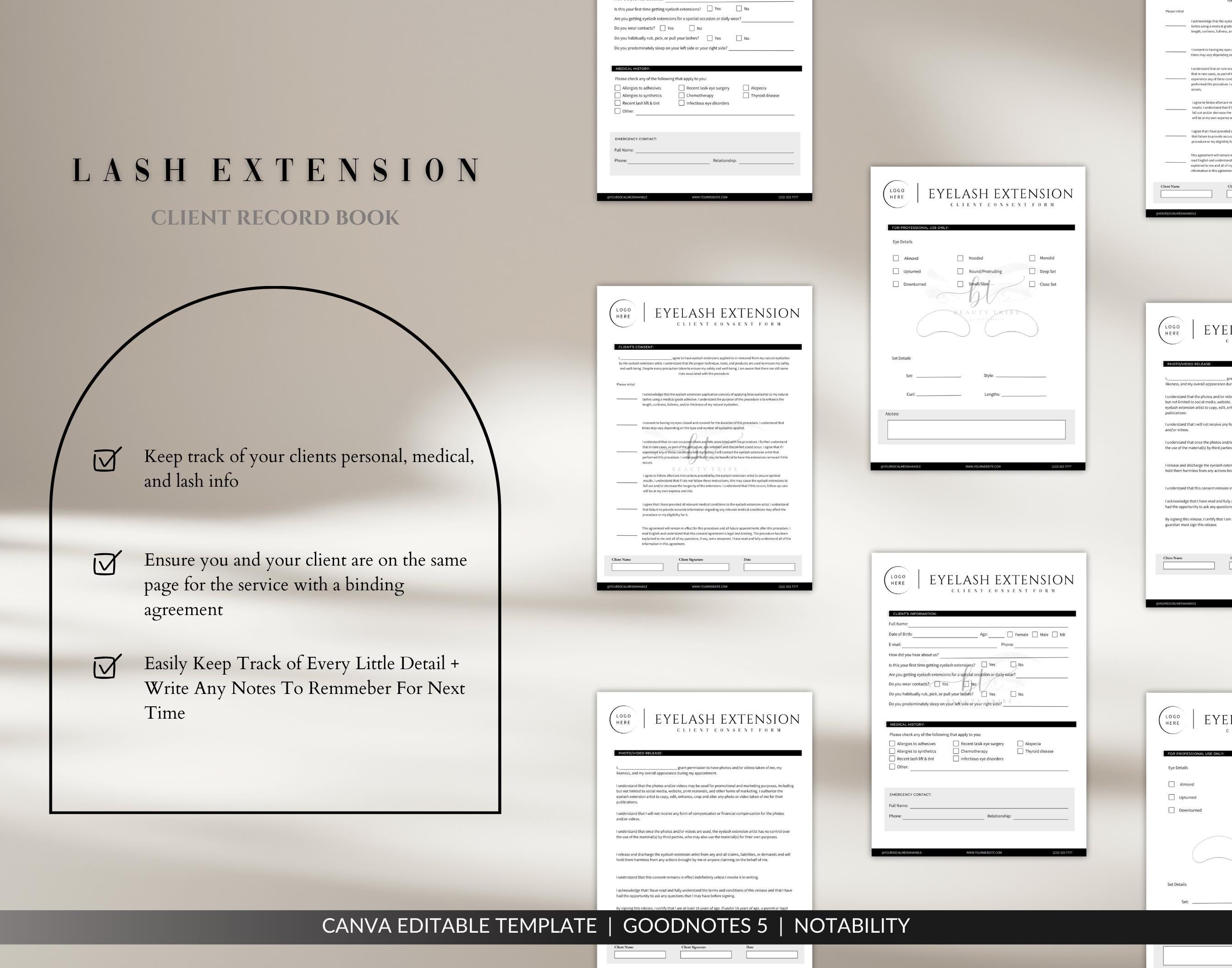 Client Record Book Eyelash Extensions | Lash Extension Client Record ...