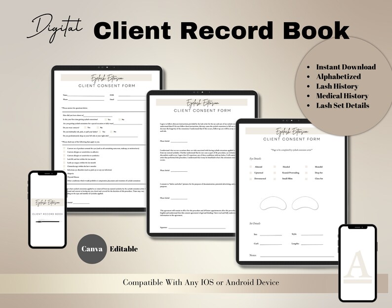 Digital Client Record Book for Eyelash Extensions Client Consent Forms Client Consultations Lash ...