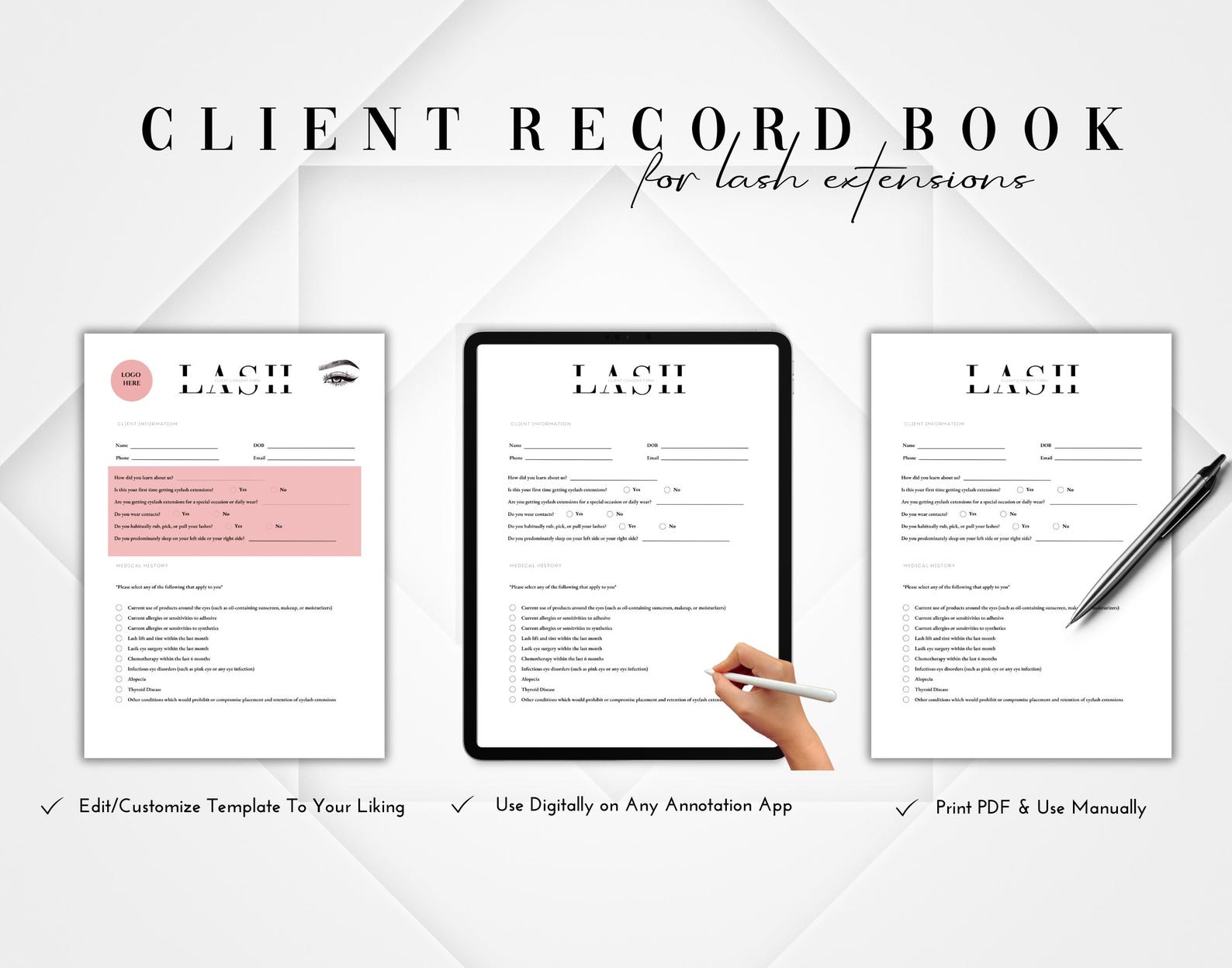 Minimalist Client Record Book | Lash Extensions | Client Record Book ...