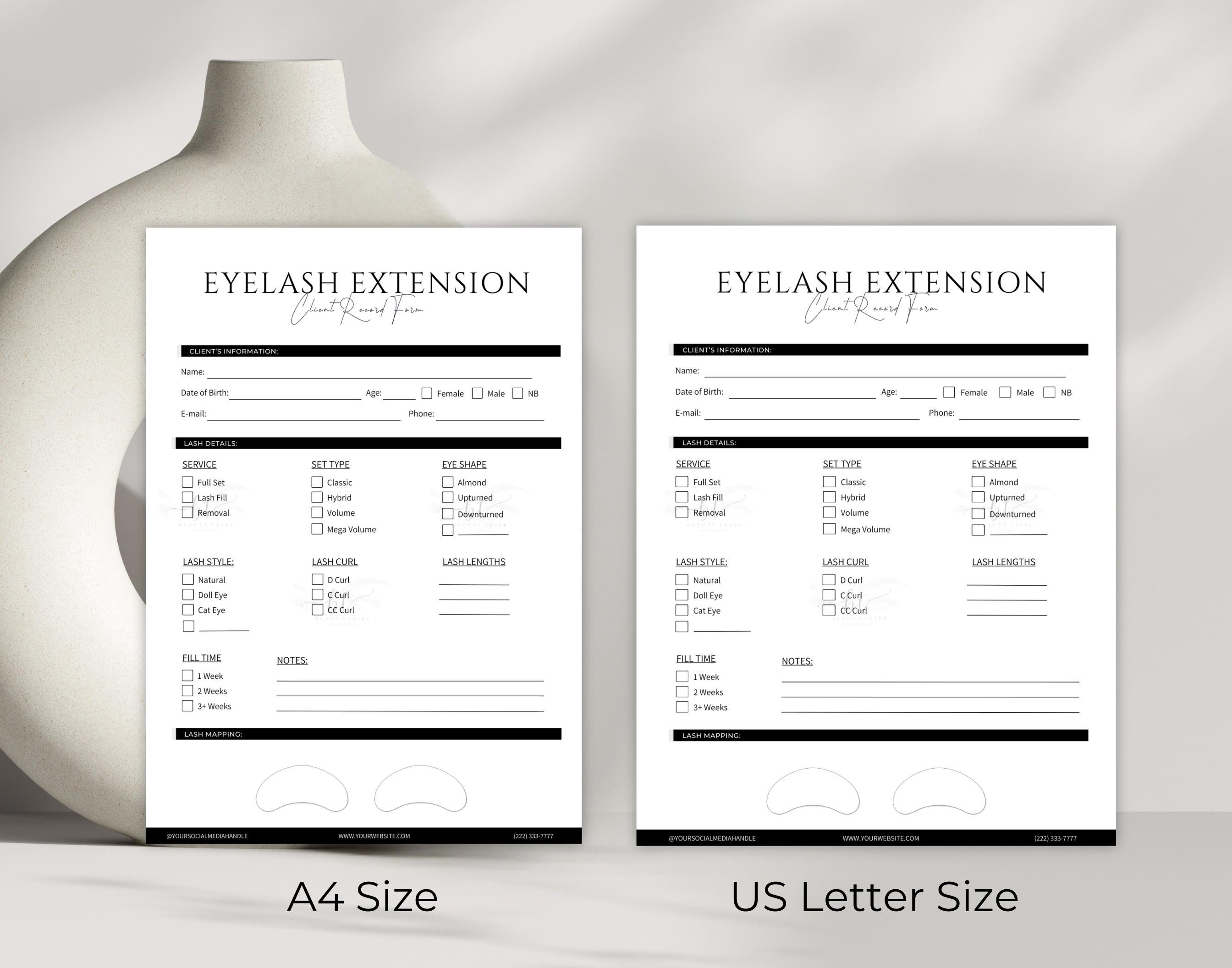 Eyelash Extension Client Record Form | Lash Client Record Form | Client ...